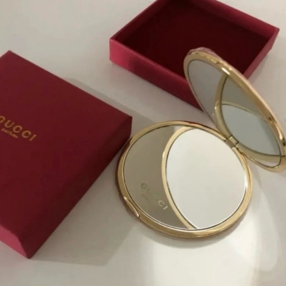 Gucci | Accessories | Gucci Gold Monogram Engraved Compact Mirror With ...